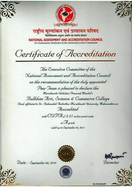 NAAC Certificate – Balbhim College Beed