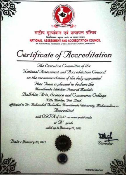 NAAC Certificate – Balbhim College Beed
